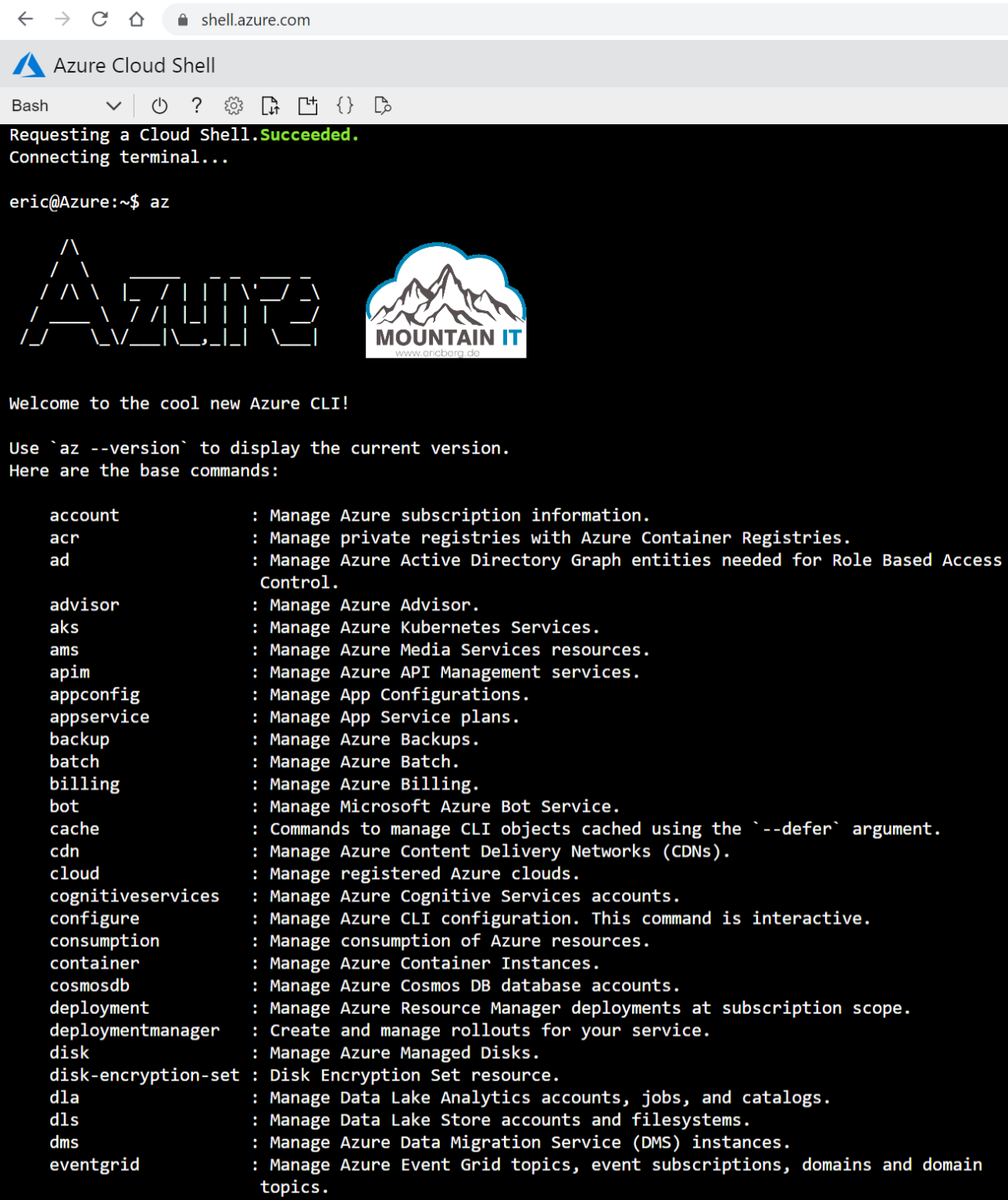 [CODE] Azure Cloud Shell - MOUNTAIN IT - Eric Berg